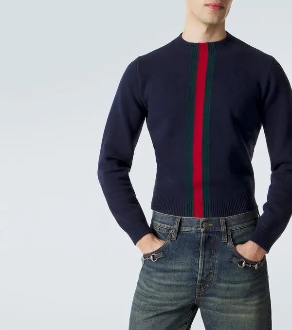 Gucci Web Stripe Wool Sweater - Blue