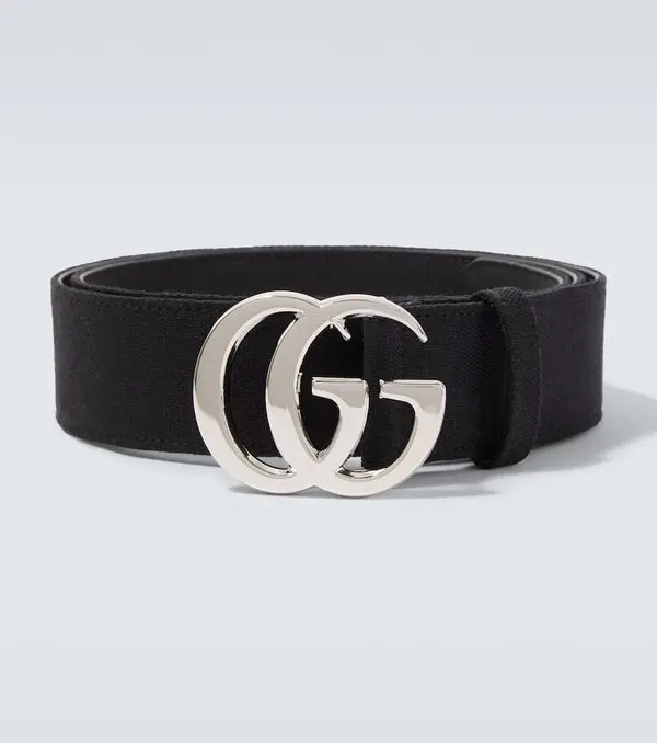 Gucci Flat Marmont Gg Canvas Belt - Black