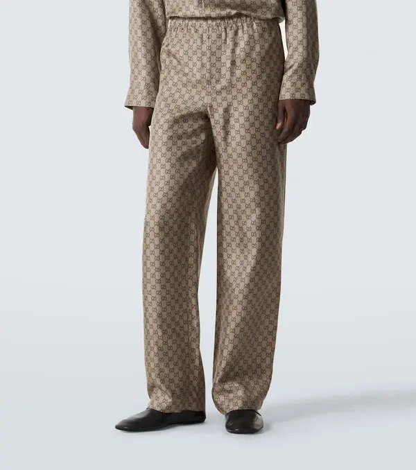 Gucci Gg Silk Twill Straight Pants