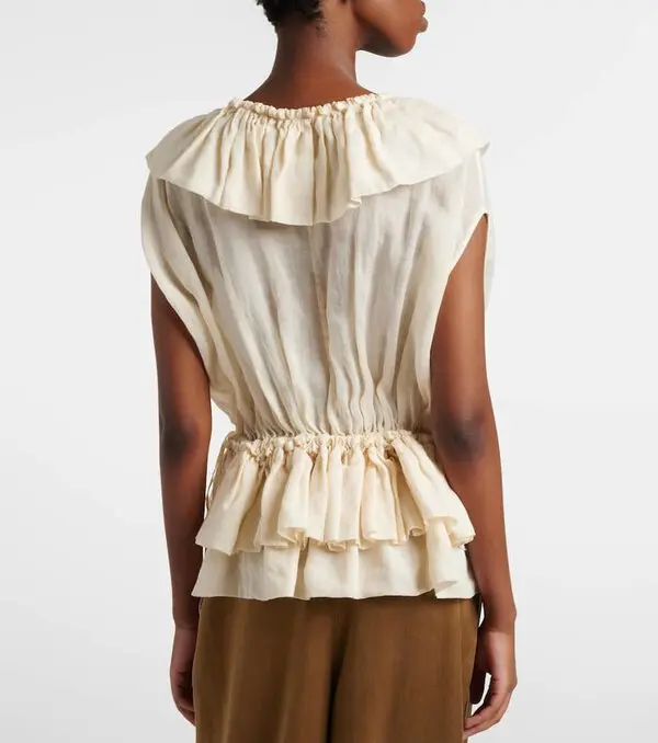 Dries Van Noten Ruffled Peplum Ramie Top - White