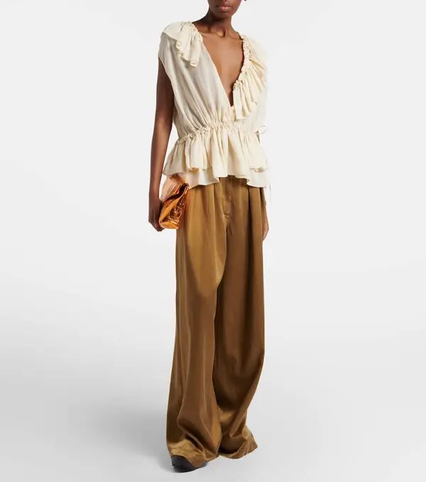 Dries Van Noten Ruffled Peplum Ramie Top - White