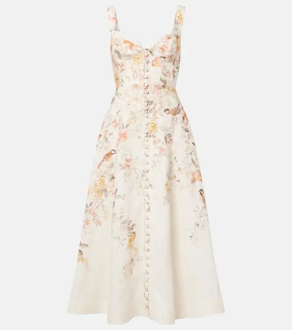 Zimmermann Luna Printed Linen Midi Dress