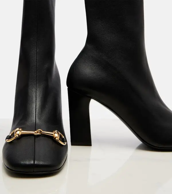 Gucci Signora Horsebit Leather Ankle Boots