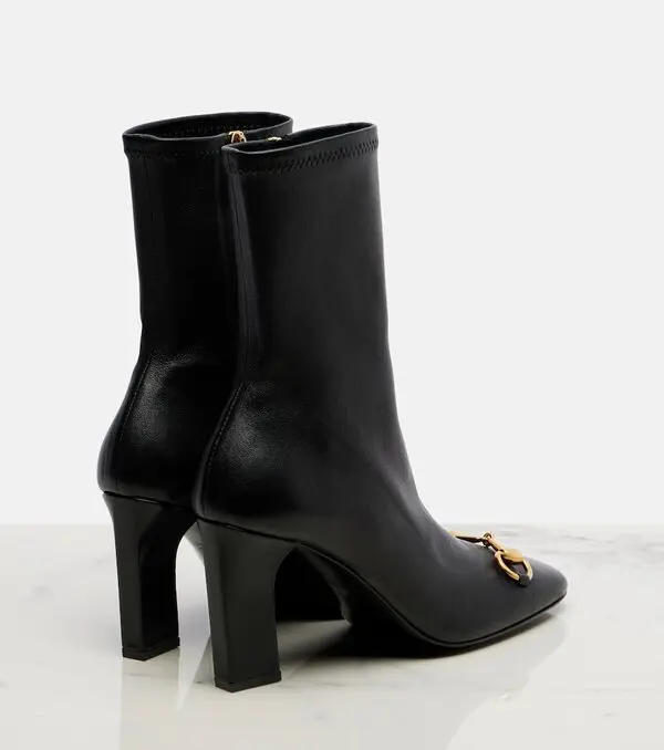 Gucci Signora Horsebit Leather Ankle Boots
