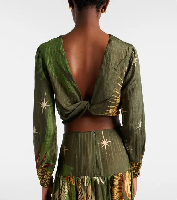 Johanna Ortiz Printed Silk And Cotton Jacquard Blouse - Green