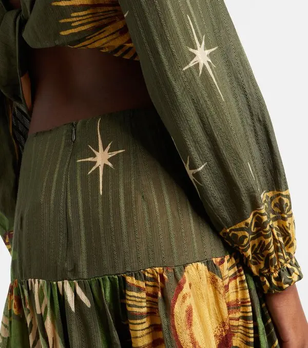 Johanna Ortiz Printed Silk And Cotton Jacquard Blouse - Green