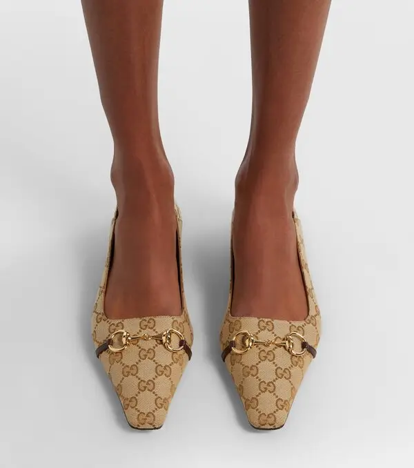 Gucci Vittoria Horsebit Gg Canvas Ballet Flats - Beige