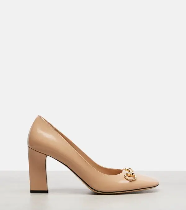 Gucci Signora Horsebit Leather Pumps - Beige