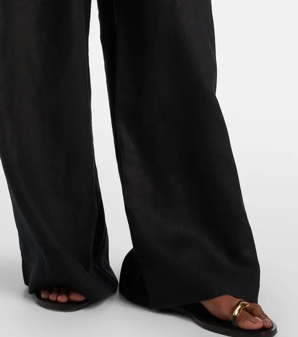 Faithfull The Brand Pleated Linen Wide-leg Pants - Black