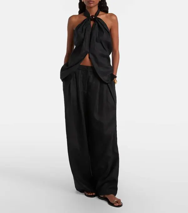 Faithfull The Brand Pleated Linen Wide-leg Pants - Black