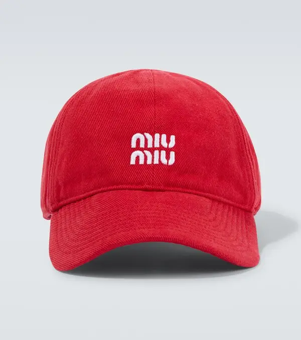 Miu Miu Logo Denim Baseball Cap - Red