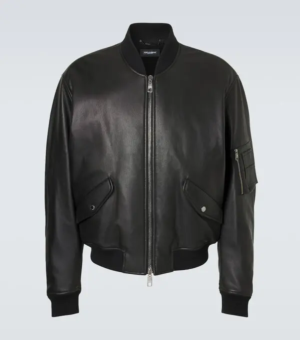 Dolce & Gabbana Leather Bomber Jacket - Black