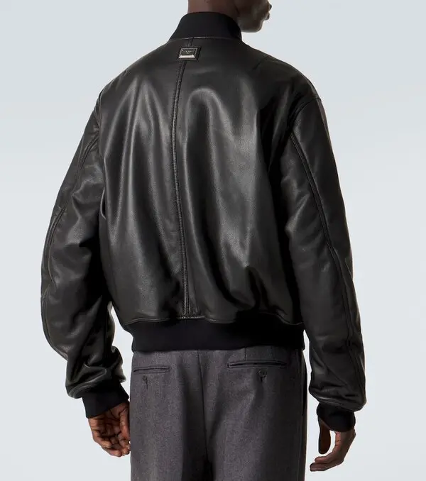 Dolce & Gabbana Leather Bomber Jacket - Black