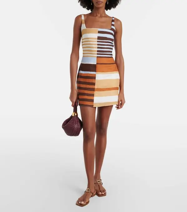 CALA DE LA CRUZ Siela Striped Linen Mini Dress - Multicoloured