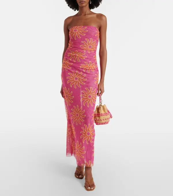 CALA DE LA CRUZ Daphne Printed Mesh Midi Dress - Multicoloured