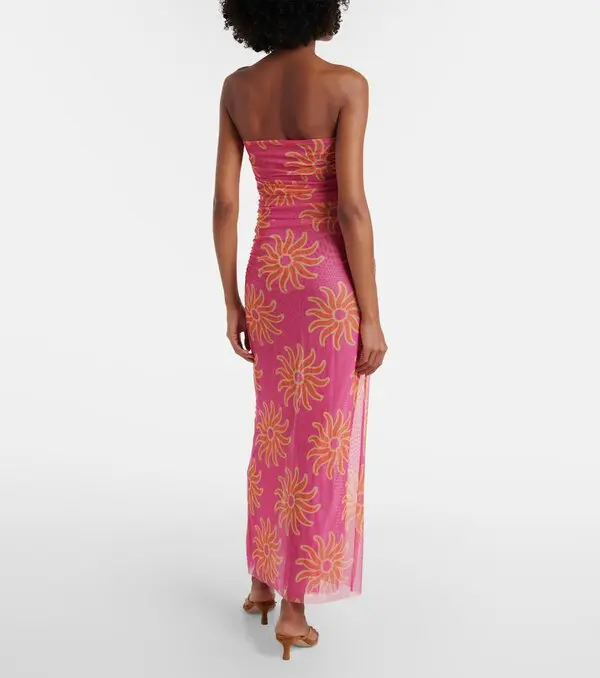 CALA DE LA CRUZ Daphne Printed Mesh Midi Dress - Multicoloured
