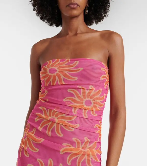 CALA DE LA CRUZ Daphne Printed Mesh Midi Dress - Multicoloured
