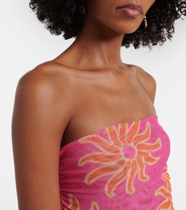 CALA DE LA CRUZ Daphne Printed Mesh Midi Dress - Multicoloured