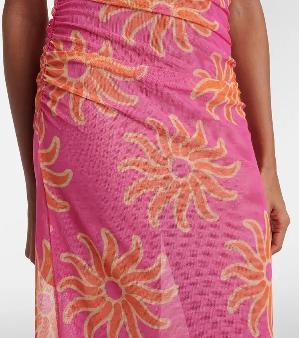 CALA DE LA CRUZ Daphne Printed Mesh Midi Dress - Multicoloured