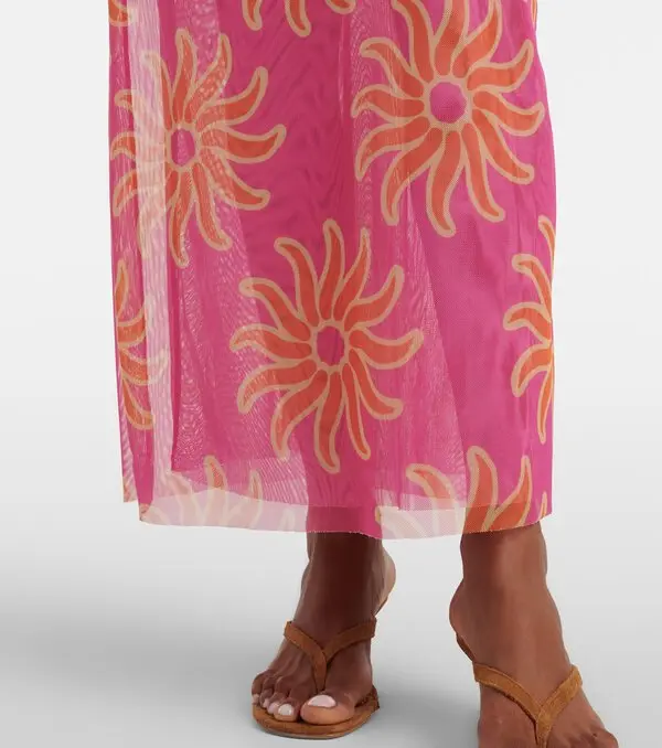 CALA DE LA CRUZ Daphne Printed Mesh Midi Dress - Multicoloured