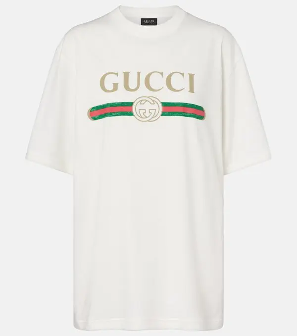Gucci Logo Cotton Jersey And Silk T-shirt - White