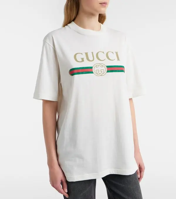Gucci Logo Cotton Jersey And Silk T-shirt - White