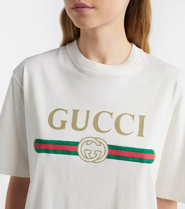 Gucci Logo Cotton Jersey And Silk T-shirt - White