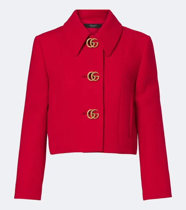 Gucci Double G Cropped Wool Crêpe Jacket - Red