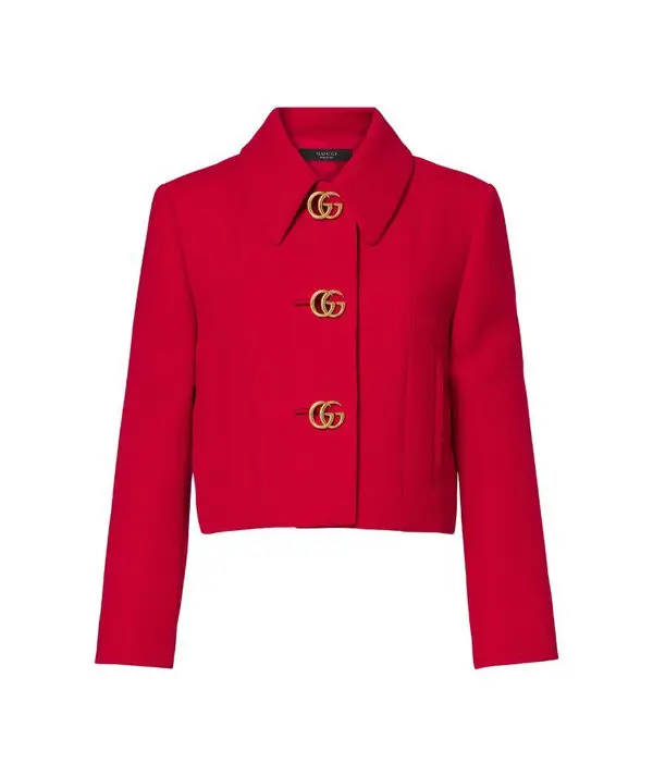 Gucci Double G Cropped Wool Crêpe Jacket - Red