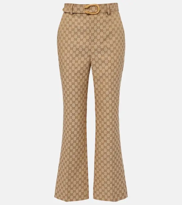 Gucci Gg Canvas Flared Trousers - Beige