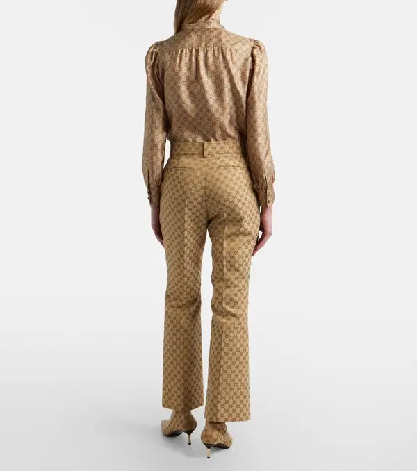 Gucci Gg Canvas Flared Trousers - Beige