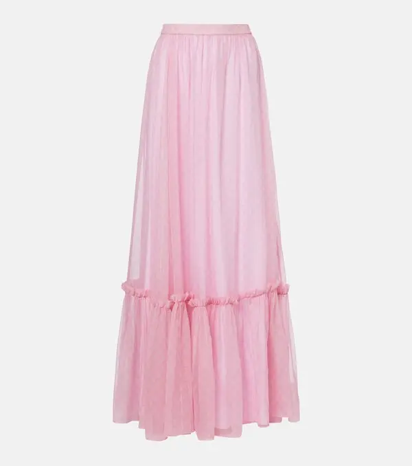 Gucci Gg Printed Silk Chiffon Maxi Skirt - Pink
