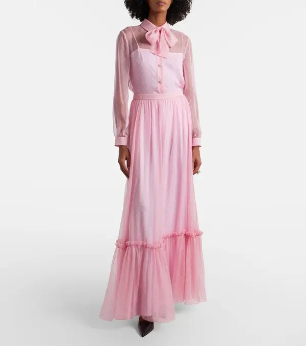 Gucci Gg Printed Silk Chiffon Maxi Skirt