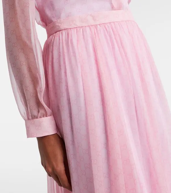 Gucci Gg Printed Silk Chiffon Maxi Skirt
