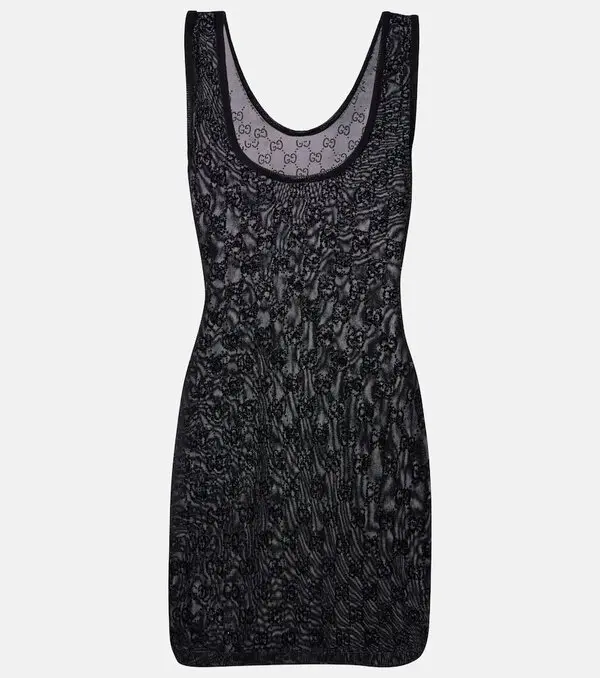 Gucci Gg Embellished Mini Dress - Black
