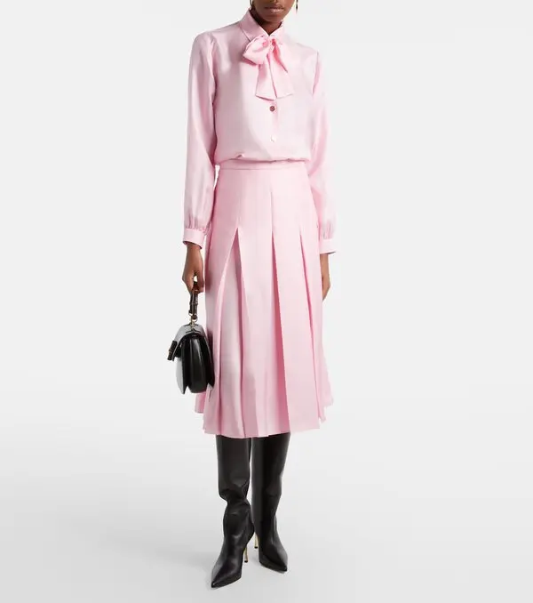 Gucci Pleated Silk Twill Midi Skirt