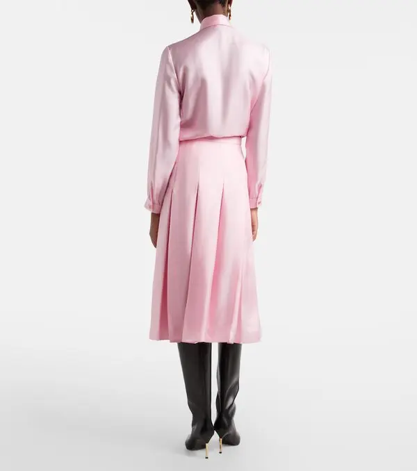 Gucci Pleated Silk Twill Midi Skirt