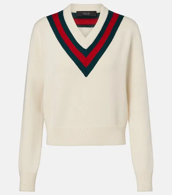 Gucci Web Stripe Wool Sweater - White