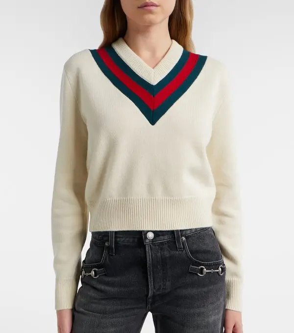 Gucci Web Stripe Wool Sweater - White