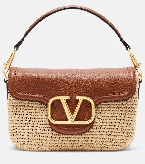 Valentino Garavani Alltime Raffia-effect Shoulder Bag - Beige