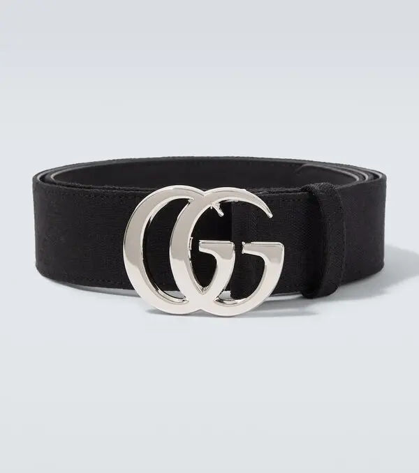 Gucci Flat Marmont Gg Canvas Belt - Black
