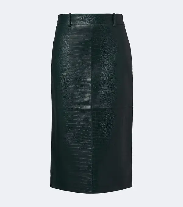 THE FRANKIE SHOP Croc-effect Leather Pencil Skirt - Green