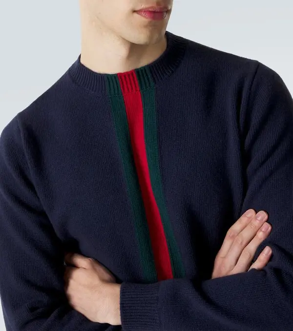 Gucci Web Stripe Wool Sweater - Blue