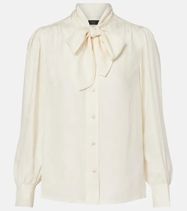 Gucci Interlocking G Silk Crêpe Satin Blouse - White