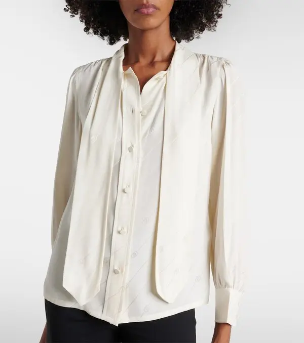 Gucci Interlocking G Silk Crêpe Satin Blouse - White