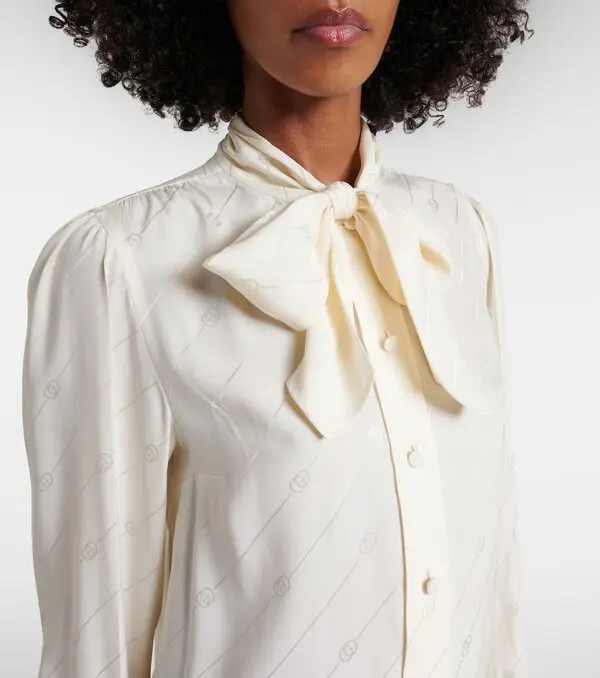 Gucci Interlocking G Silk Crêpe Satin Blouse - White