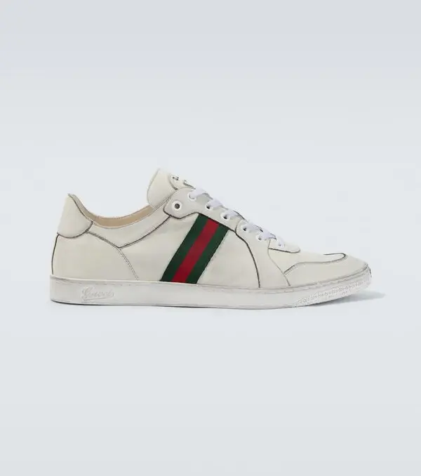 Gucci Stretch Web Stripe Leather Sneakers - White