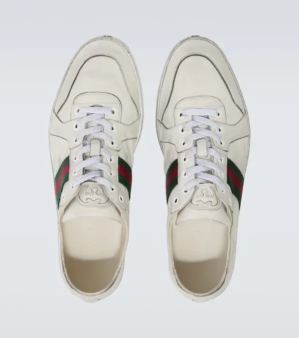 Gucci Stretch Web Stripe Leather Sneakers - White