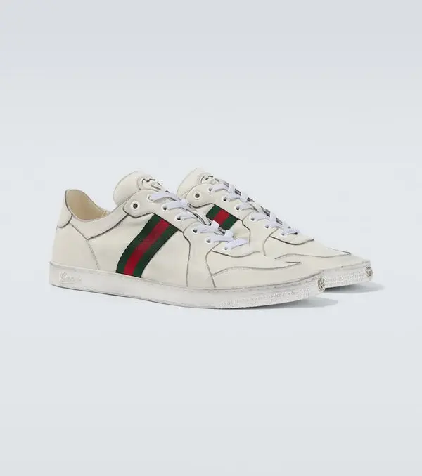 Gucci Stretch Web Stripe Leather Sneakers - White