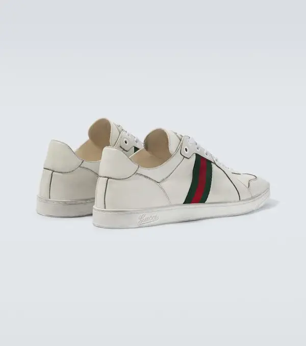 Gucci Stretch Web Stripe Leather Sneakers - White